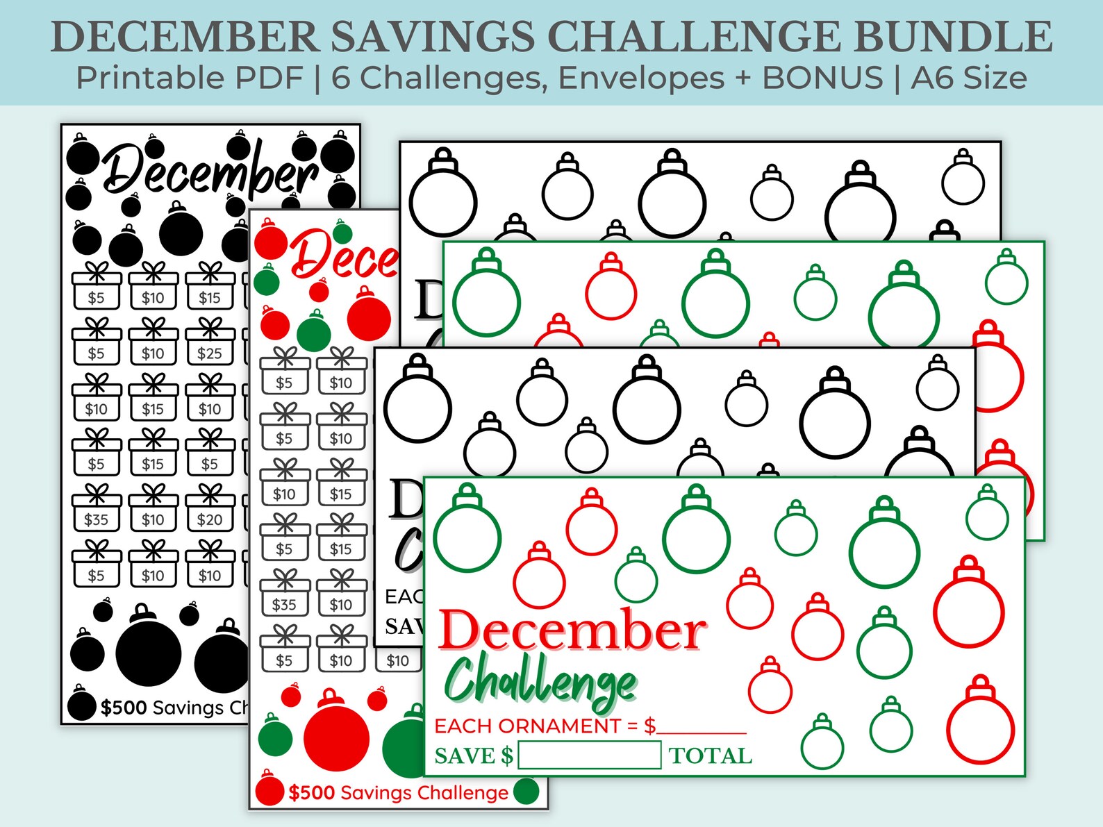 December Savings Challenge Bundle & Cash Envelopes A6 Mini - Etsy