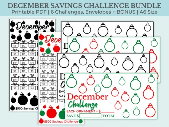December Savings Challenge Bundle & Cash Envelopes A6 Mini - Etsy