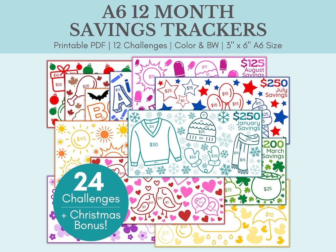 Monthly Color-by-number Savings Challenge Trackers A6 Mini Savings ...