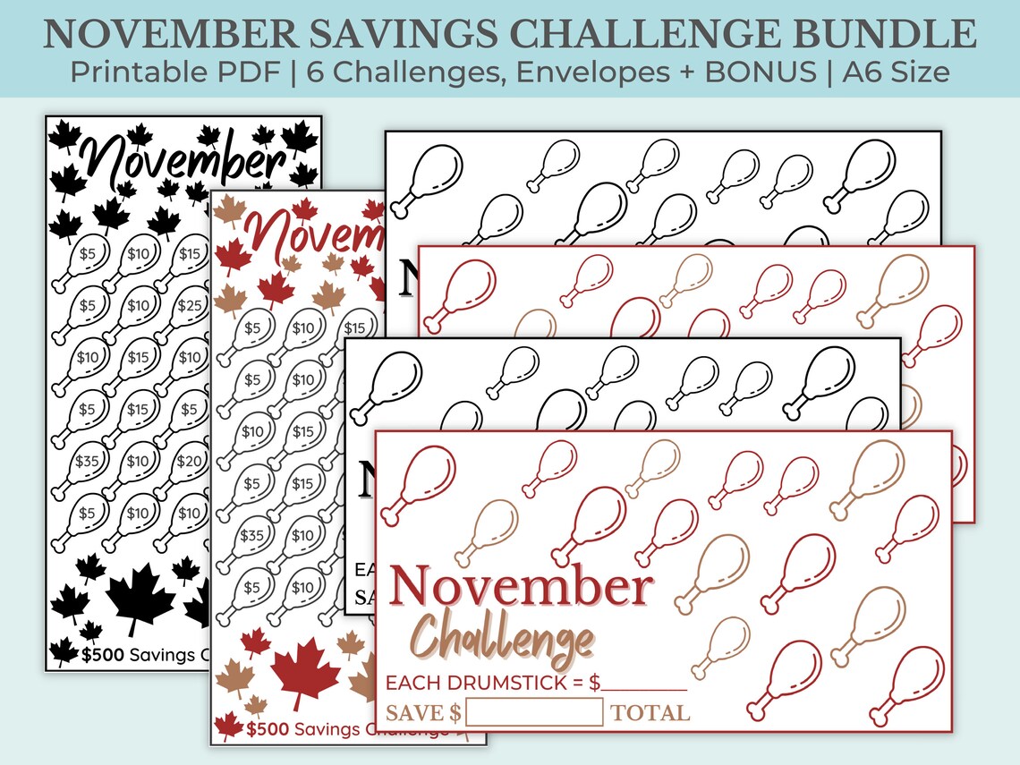 November Savings Challenge Bundle & Cash Envelopes A6 Mini - Etsy