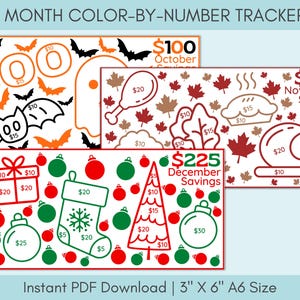 Monthly Color-by-number Savings Challenge Trackers | A6 Mini Savings ...