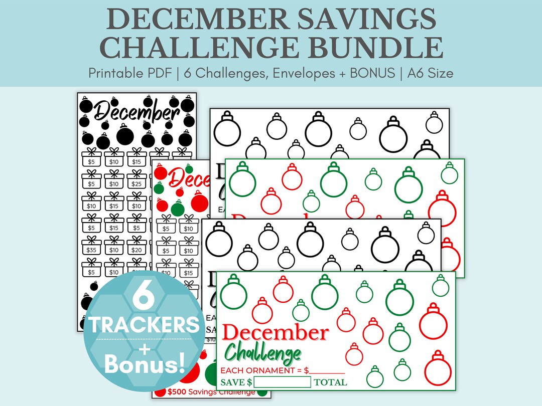 December Savings Challenge Bundle & Cash Envelopes A6 Mini Savings ...