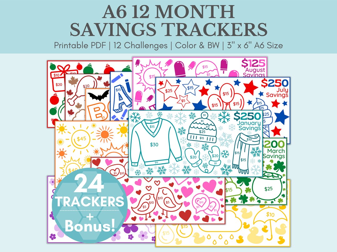 Monthly Color-by-number Savings Challenge Trackers A6 Mini Savings ...