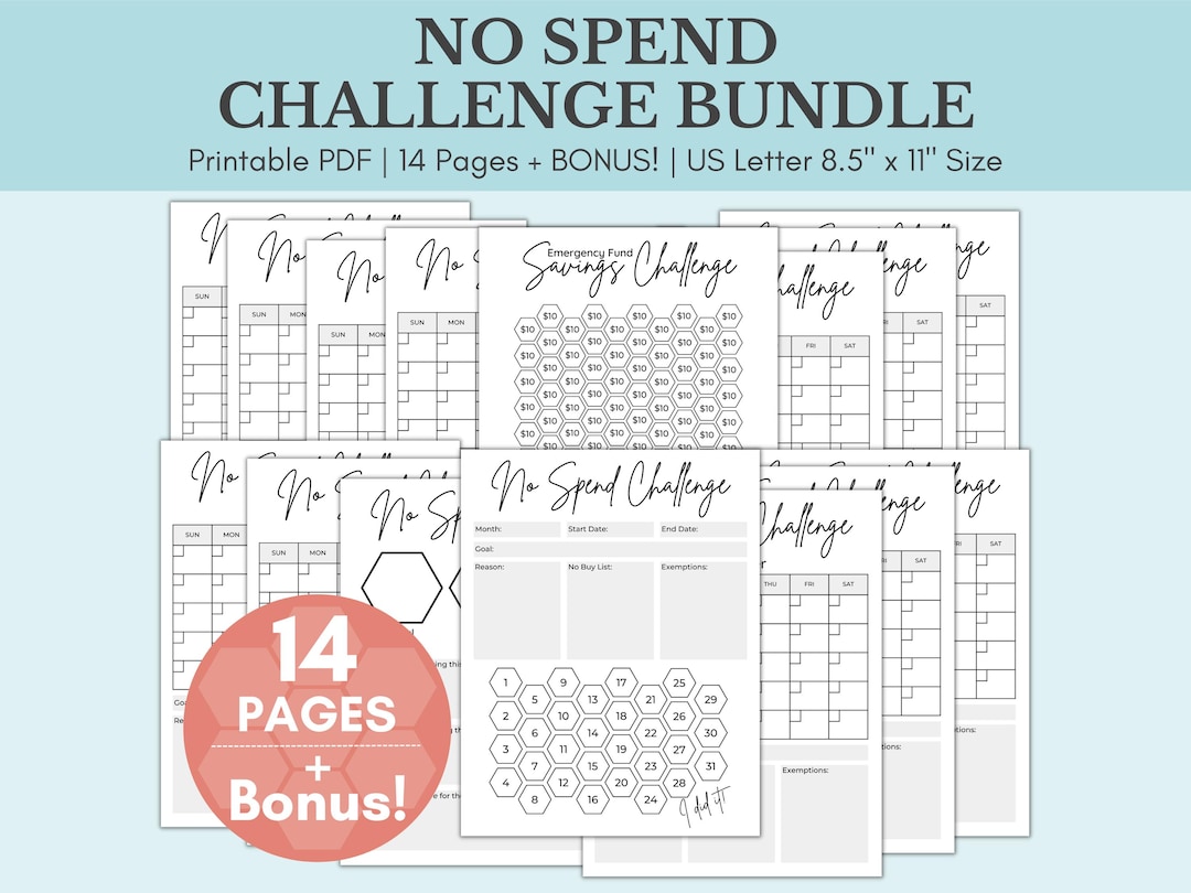 No Spend Challenge Printable Bundle | Savings Tracker (PDF Pattern) - Etsy