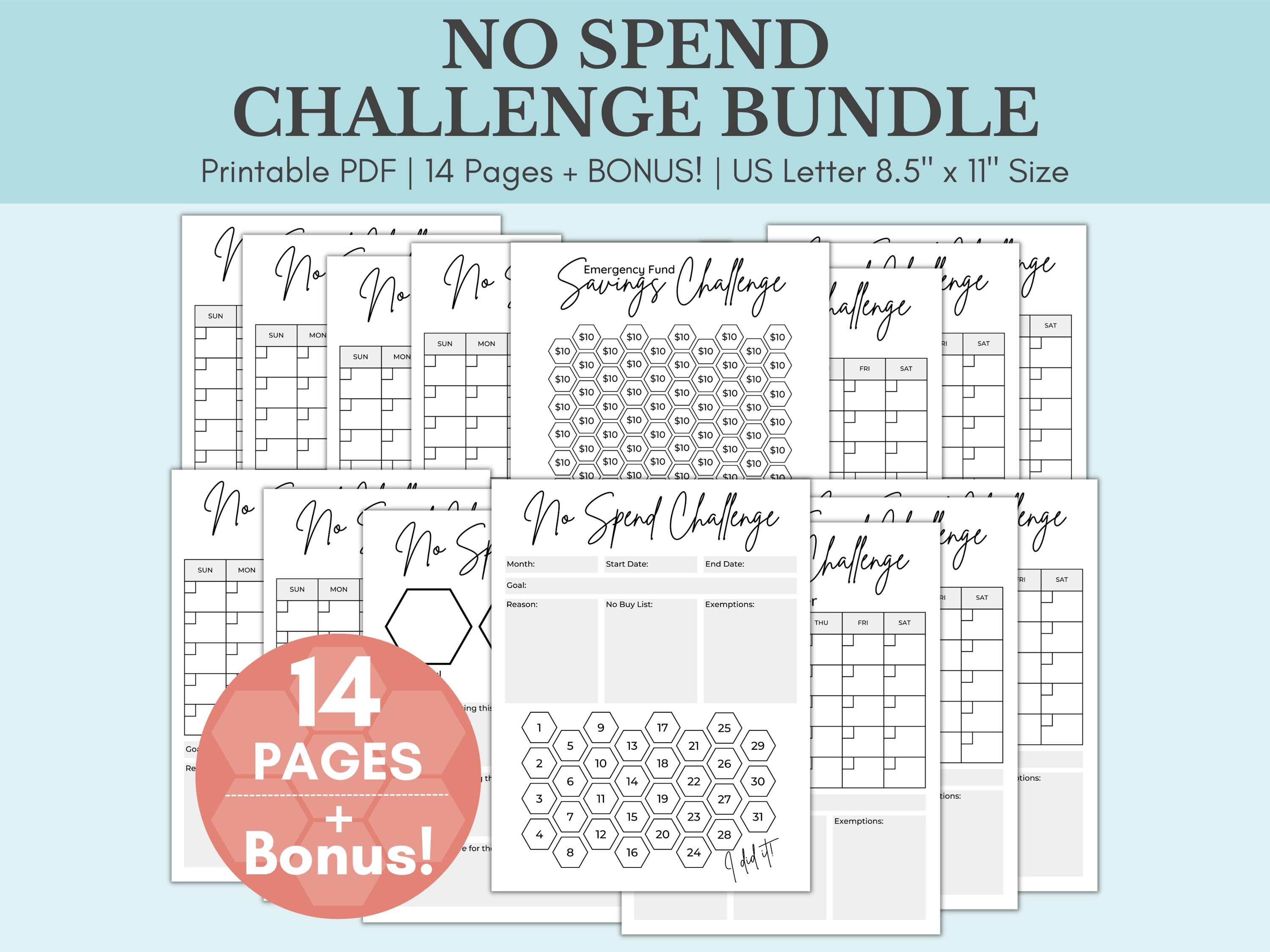 No Spend Challenge Printable Bundle | Savings Tracker (PDF Pattern) - Etsy