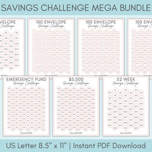 Money Saving Challenge Savings Tracker Printable Savings Tracker Bundle ...