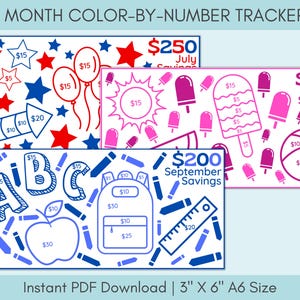 Monthly Color-by-number Savings Challenge Trackers | A6 Mini Savings ...