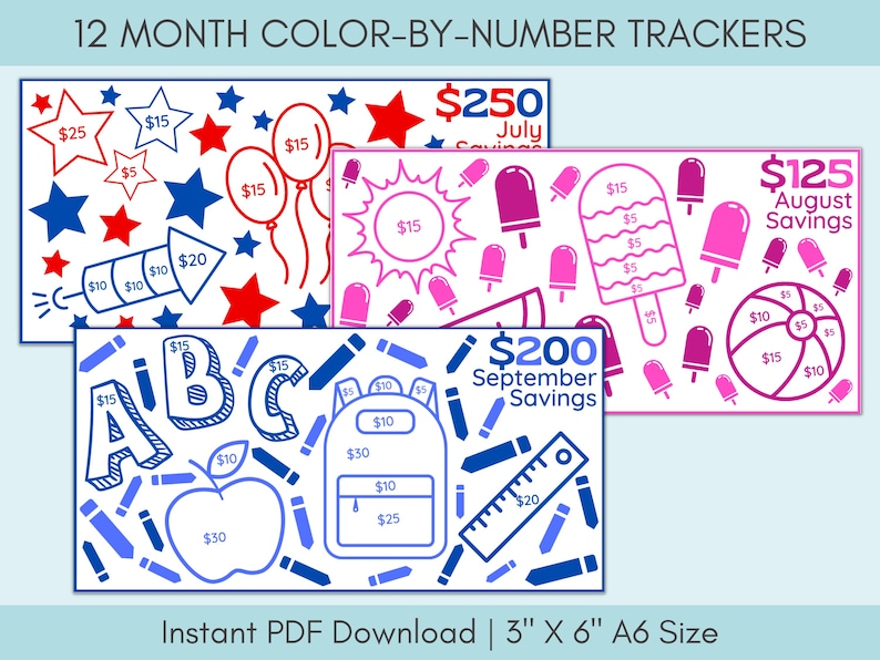 A6 Color-by-number Savings Challenge | Monthly Tracker Printable (PDF ...