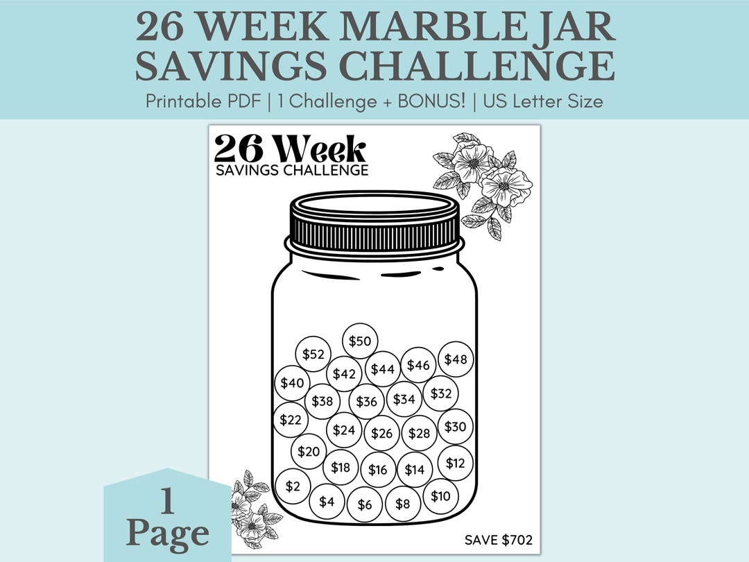 26 Week Savings Challenge Printable Biweekly Money Challenge 26 Marbles ...