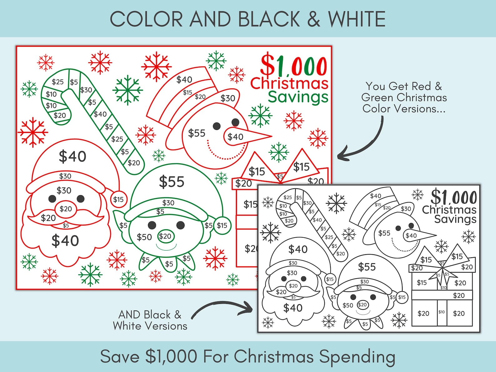 Christmas Savings Tracker Bundle, 1000 Christmas Savings Challenge ...