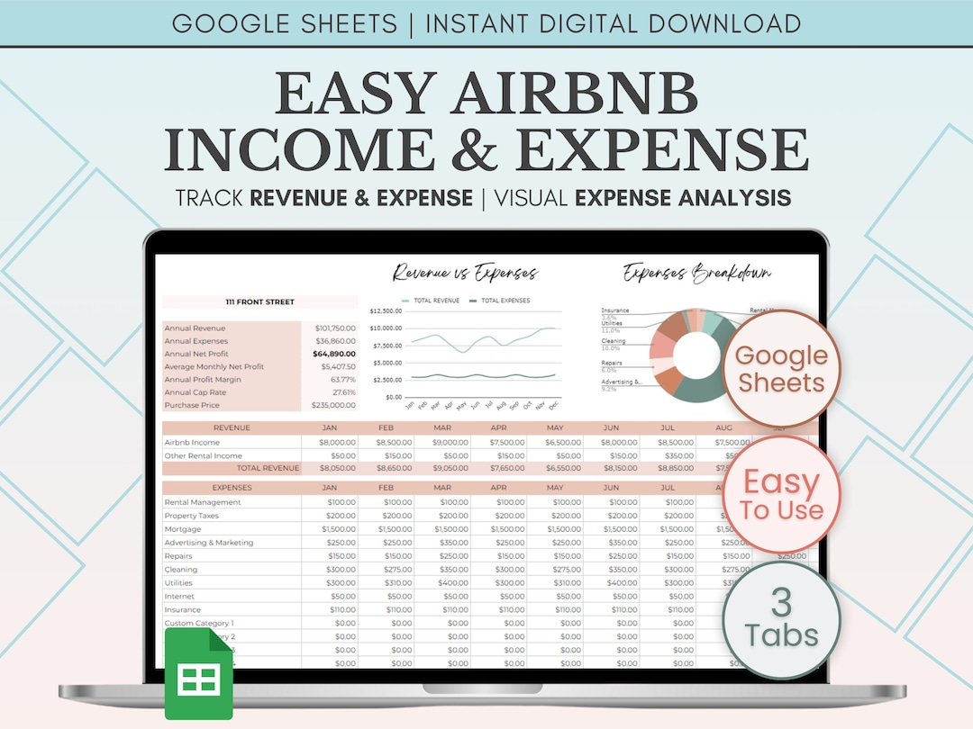 Airbnb Income and Expense Spreadsheet Google Sheets, Short Term Rental ...