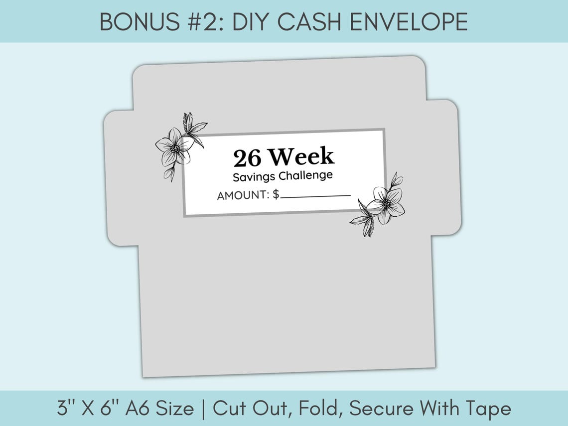 26 Week Savings Challenge Printable | Biweekly Tracker, Cash Envelope ...
