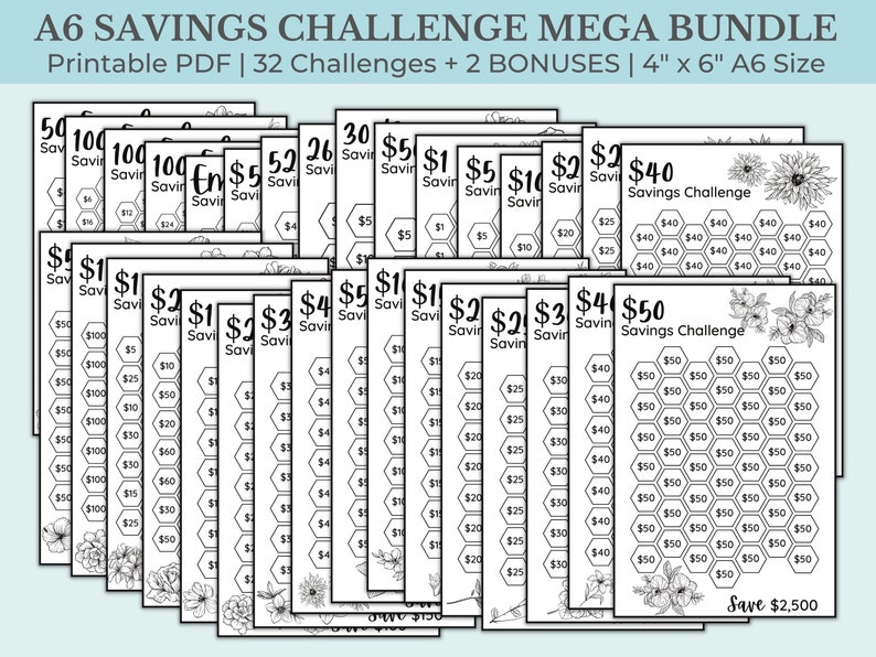 Savings Challenge Printable Savings Challenge Bundle A6 - Etsy