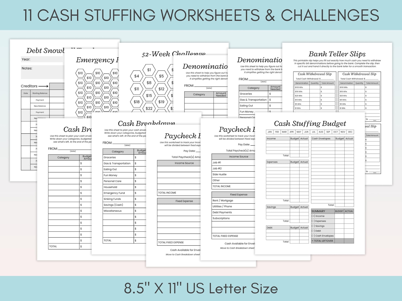 Cash Stuffing Starter Kit Printable, Cash Envelope System Budget Binder ...