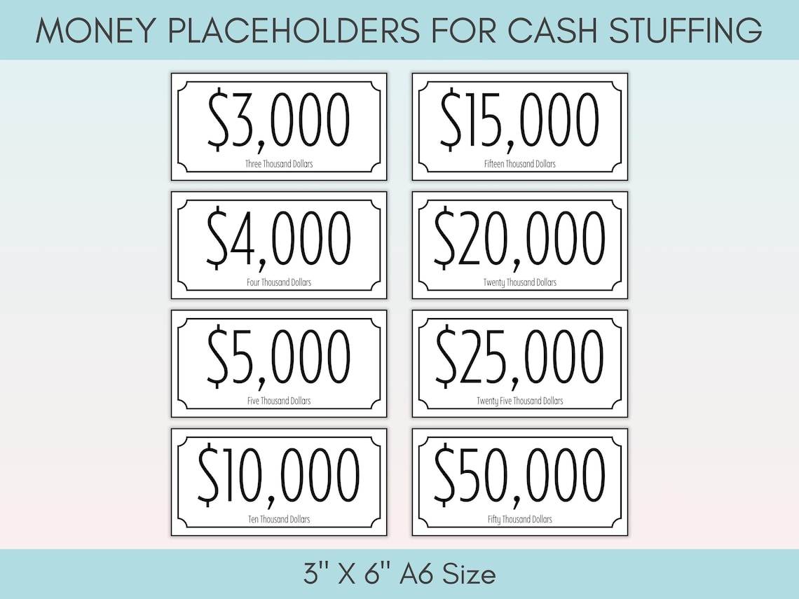 Cash Stuffing Printable Money Placeholder Bundle (digital Download) - Etsy