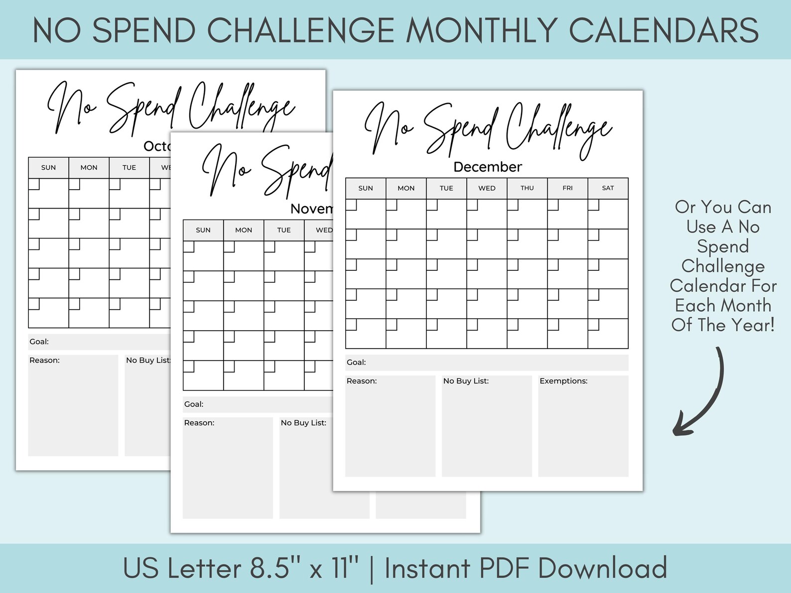 No Spend Challenge Printable Bundle | Savings Tracker (PDF Pattern) - Etsy