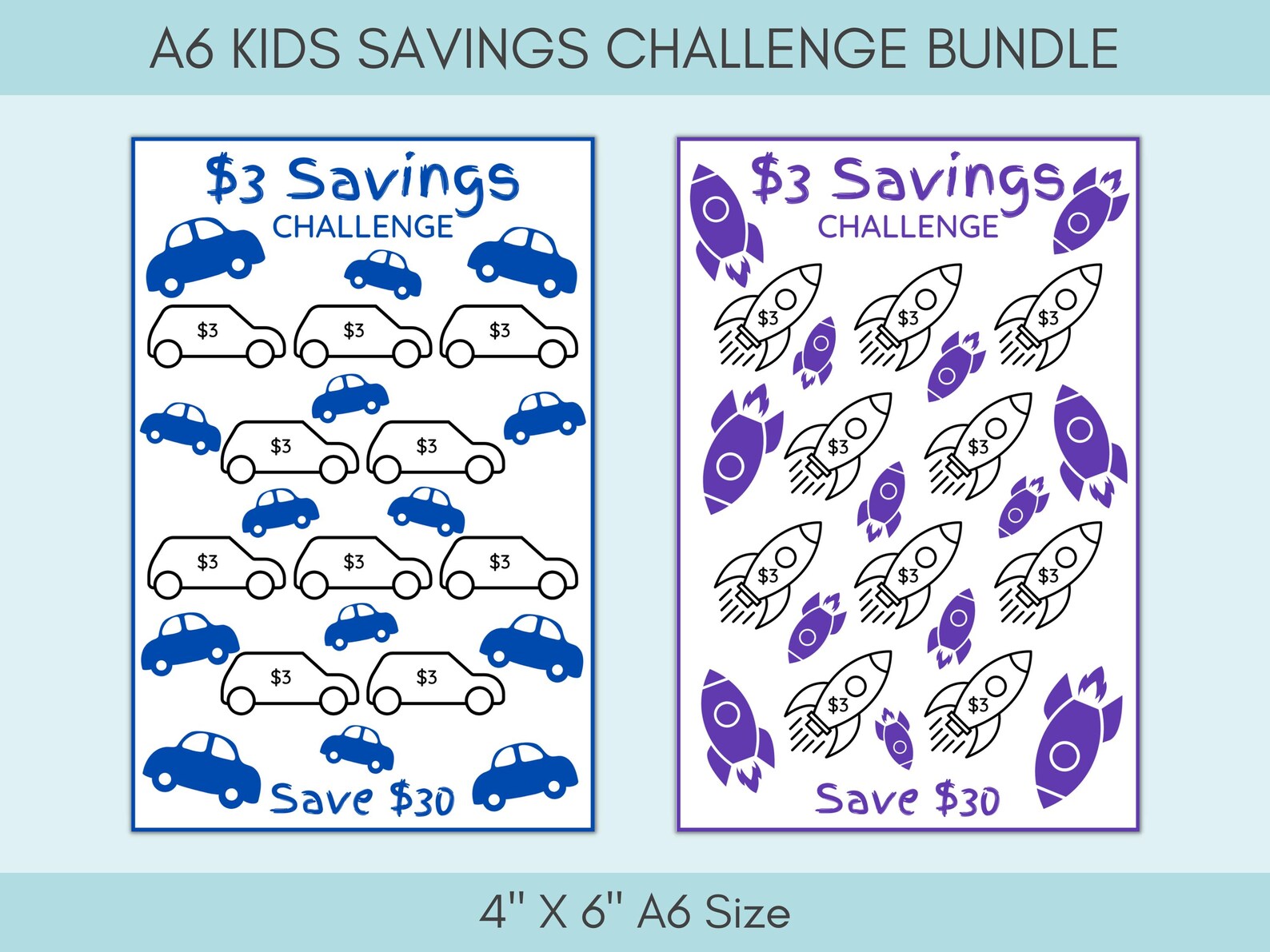 Kids Savings Challenge Bundle, Money Saving Tracker Printable for Kids ...