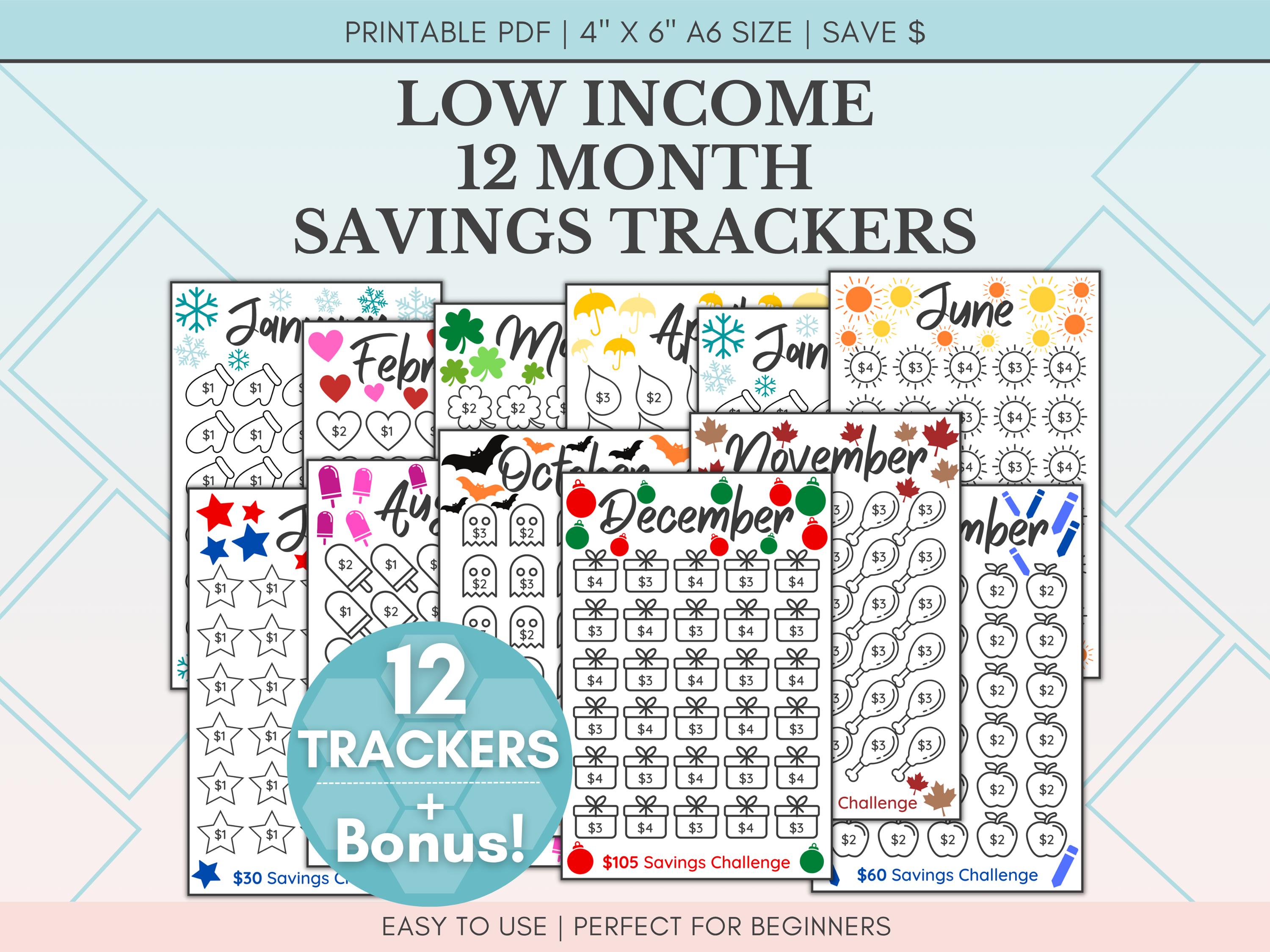 Low Income Savings Challenge Bundle, 12 Month Savings Trackers ...