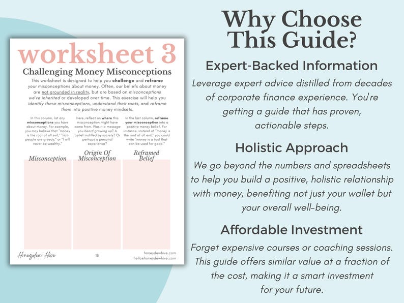 Money Mindset Workbook Printable, Personal Finance Workbook, Financial ...