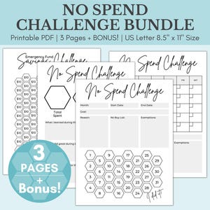 3 Page No Spend Challenge Printable Bundle + BONUS Emergency Fund ...