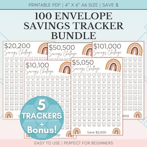Boho Rainbow 100 Envelope Savings Challenge | Tracker Bundle (PDF) - Etsy