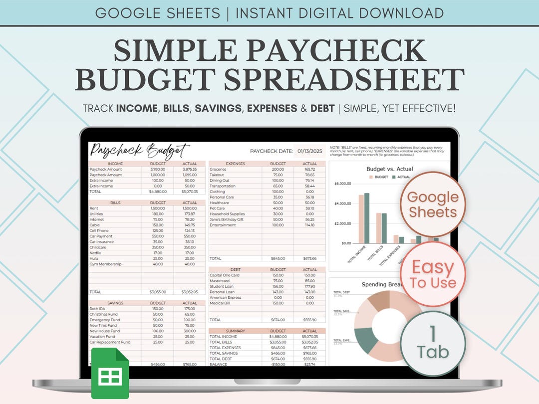 Budget by Paycheck Spreadsheet, Biweekly Budget Template, Paycheck ...