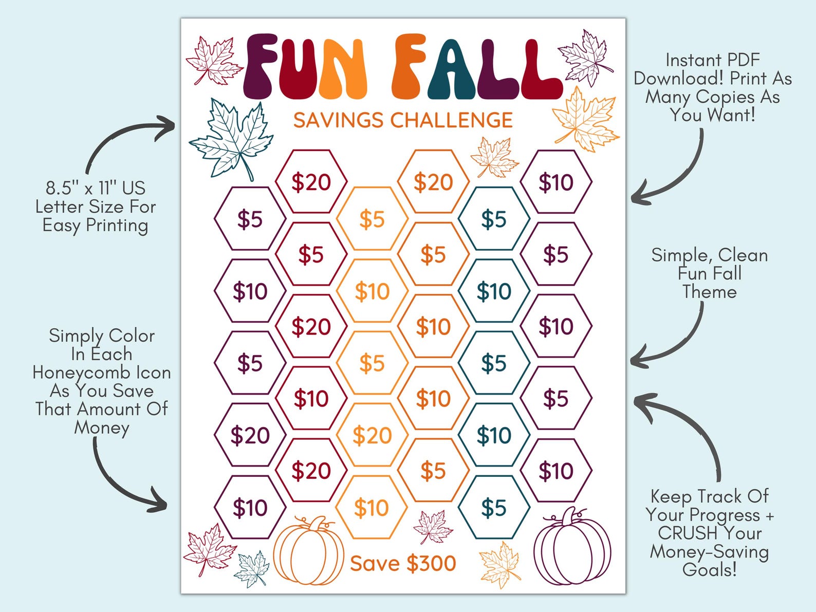 Fall Savings Challenge Printable | Money Saving Challenge | 30 Day ...