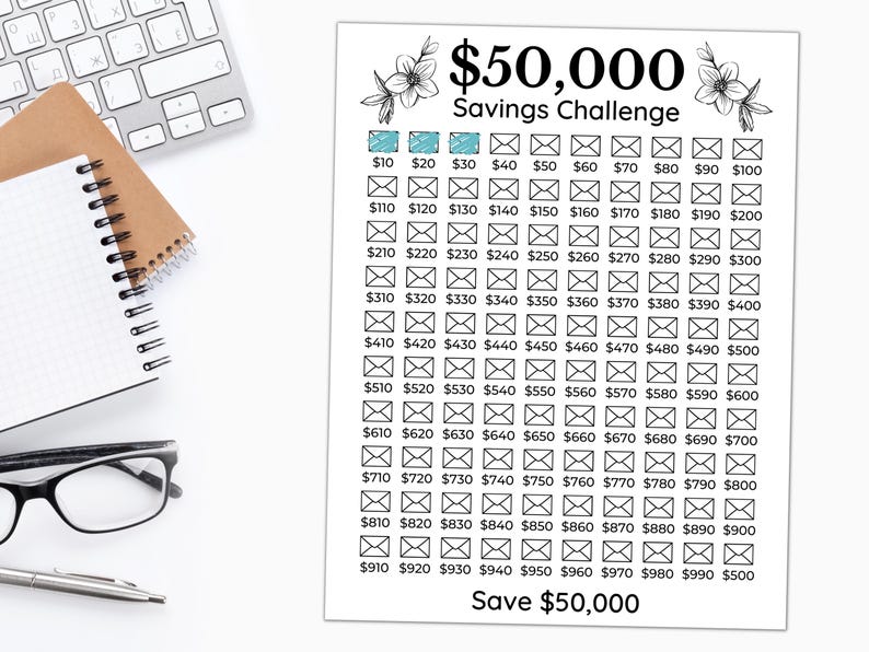 50000 Savings Challenge Printable | 50,000 Savings Challenge | 100 ...