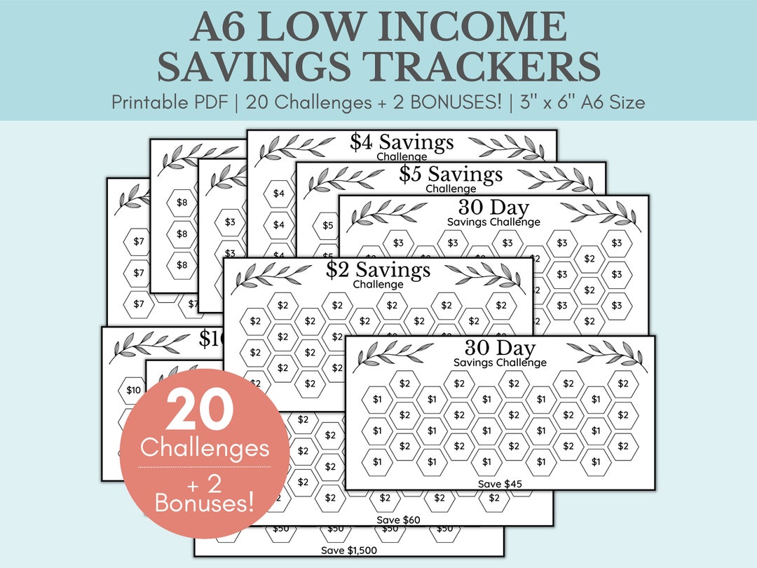 Low Income Savings Challenge Printable Money Saving Challenge Bundle A6 ...