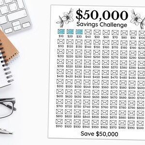 50000 Savings Challenge Printable 50,000 Savings Challenge 100 Envelope ...