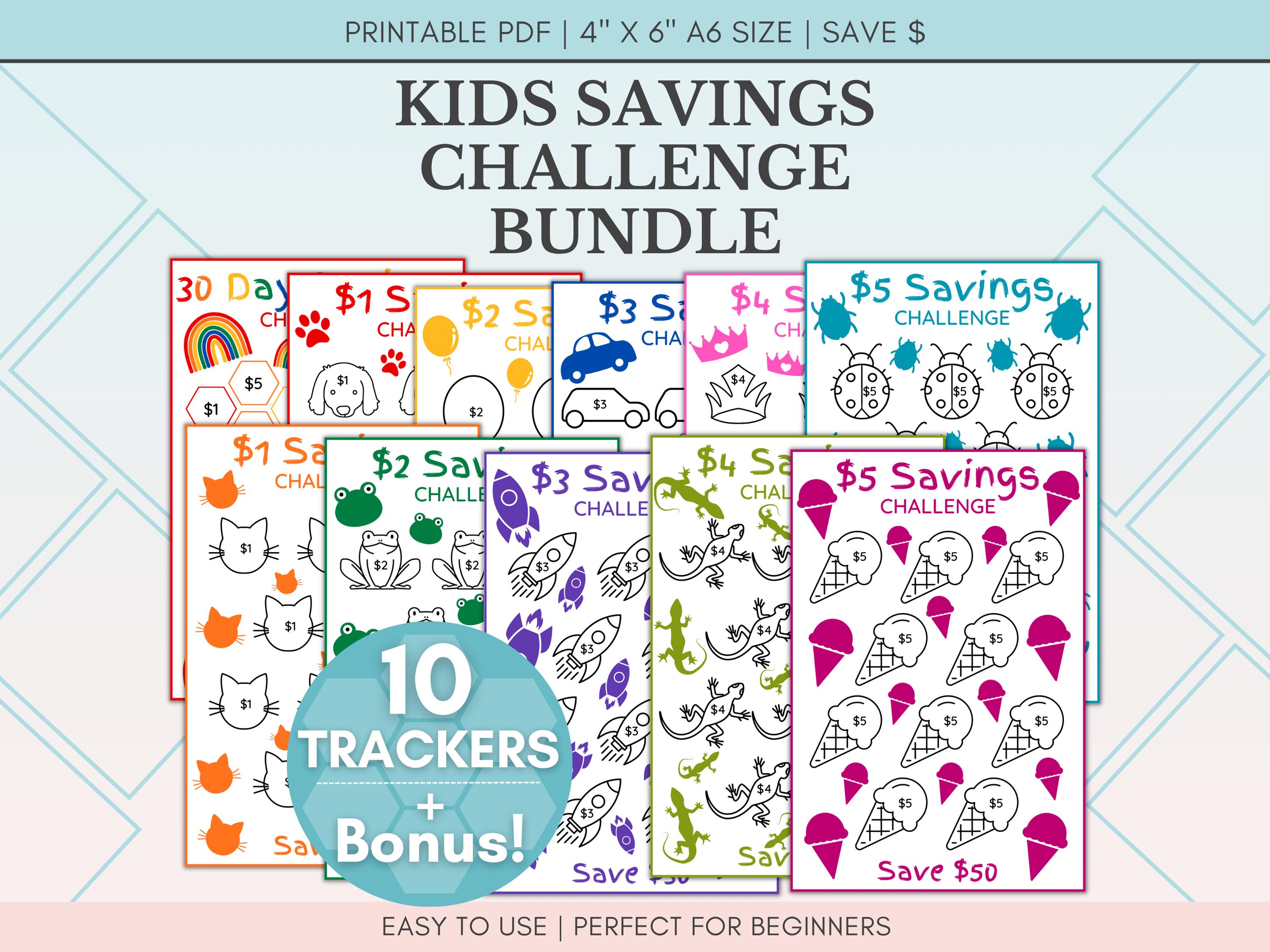 Kids Savings Challenge Bundle, Money Saving Tracker Printable for Kids ...