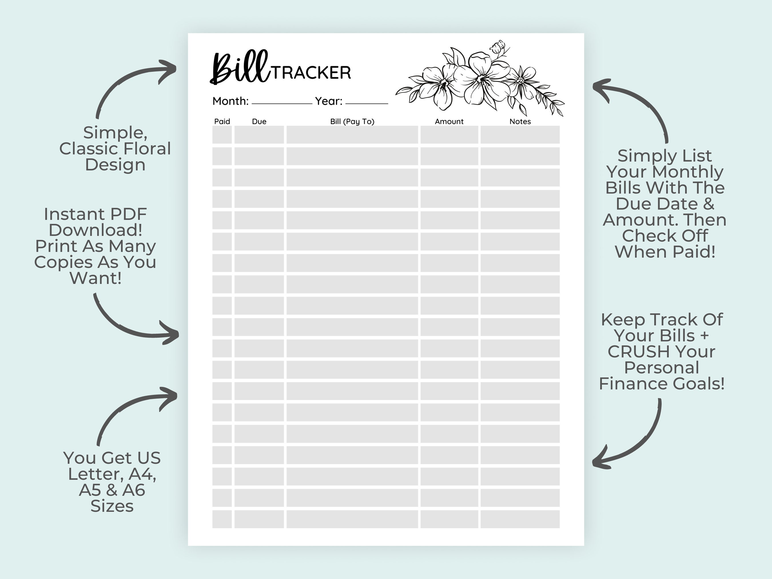 Bill Tracker Printable Bill Tracker PDF Bill Tracker - Etsy