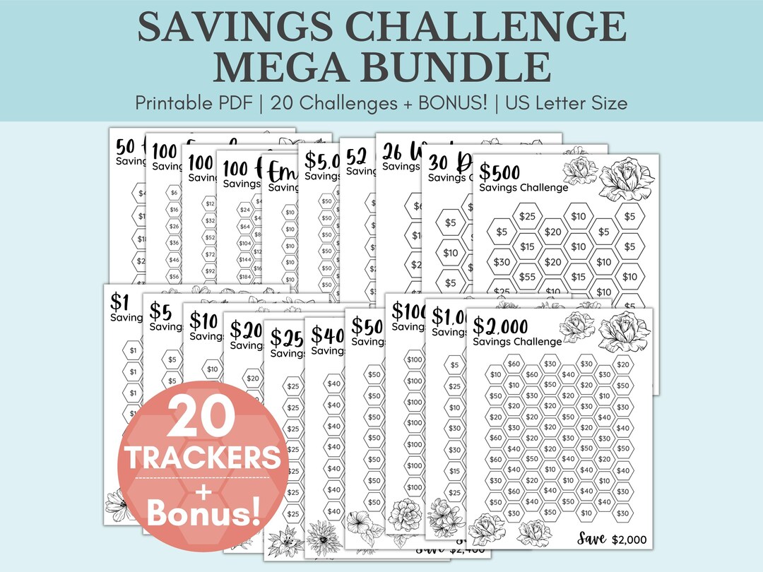 Savings Challenge Printable | Savings Challenge Bundle | US Letter ...