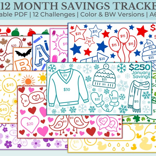Monthly Savings Challenge Trackers A6 Mini Savings Challenge - Etsy