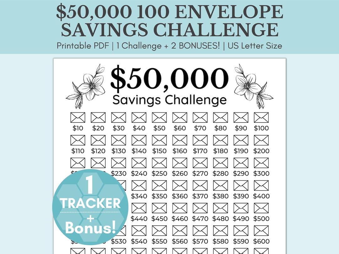 50000 Savings Challenge Printable | 50,000 Savings Challenge | 100 Envelope Savings Challenge ...