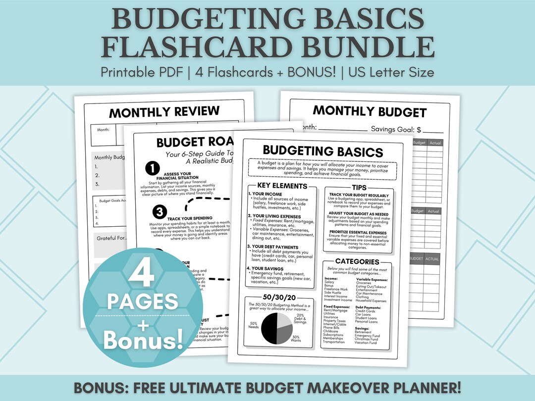 Budgeting Basics Flashcard Bundle, Monthly Budget Worksheets, Biweekly ...
