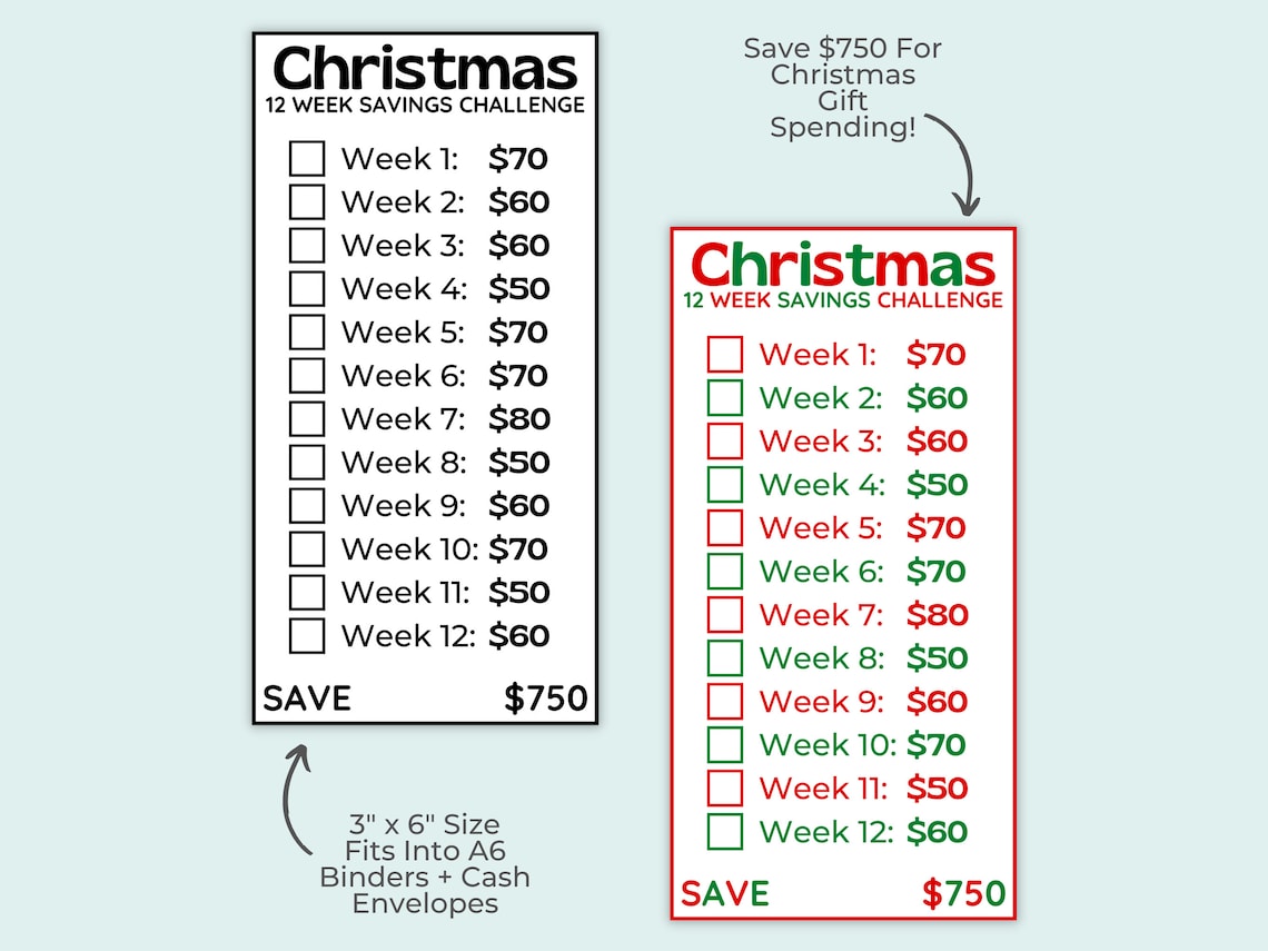 Christmas Savings Challenge Christmas Savings Challenge A6 - Etsy