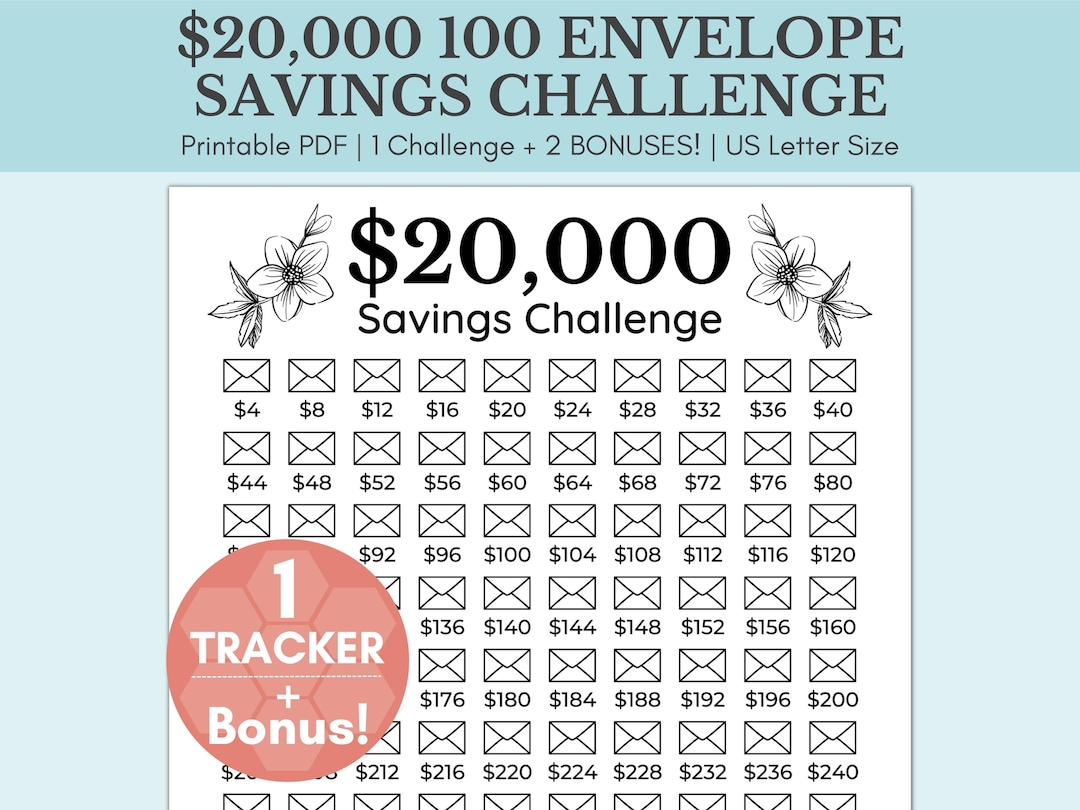 20000 Savings Challenge Printable | 20,000 Savings Challenge | 100 ...