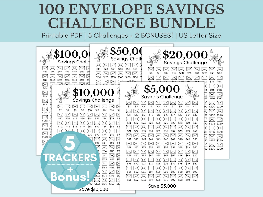 100 Envelope Savings Challenge Bundle | 50,000 Savings Challenge ...
