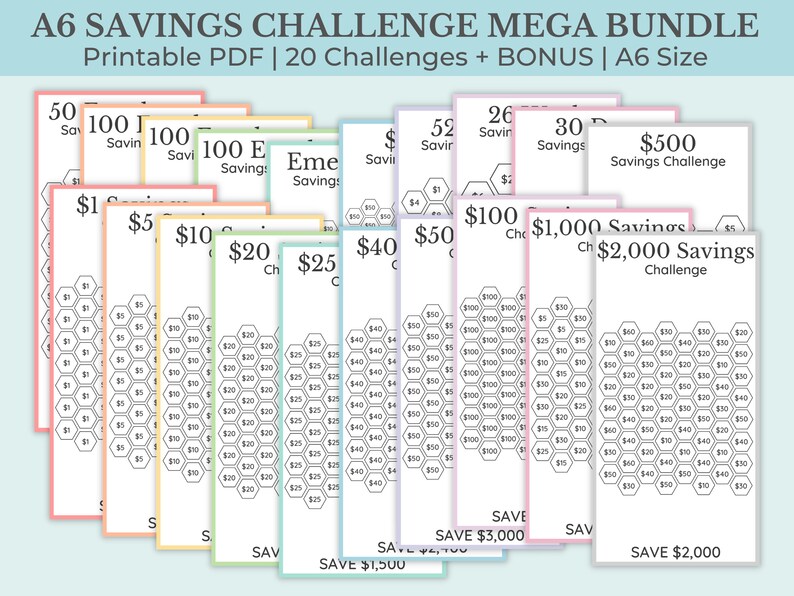 Savings Challenge Printable Savings Challenge Bundle A6 - Etsy