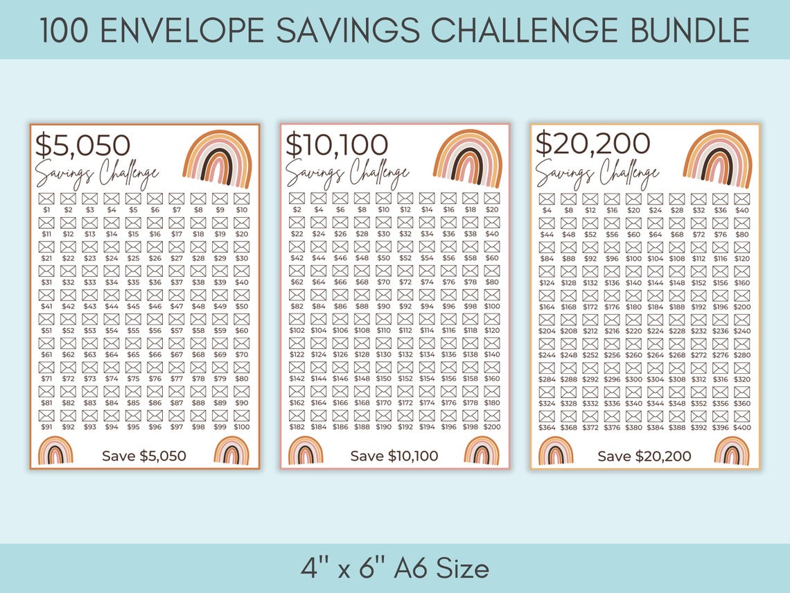 Boho Rainbow 100 Envelope Savings Challenge | Tracker Bundle (PDF) - Etsy
