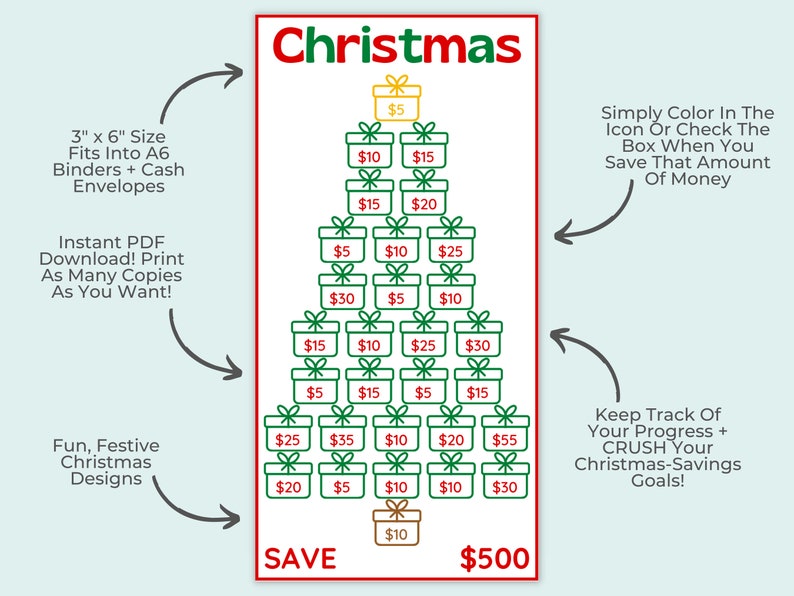 Christmas Savings Challenge Christmas Savings Challenge A6 - Etsy