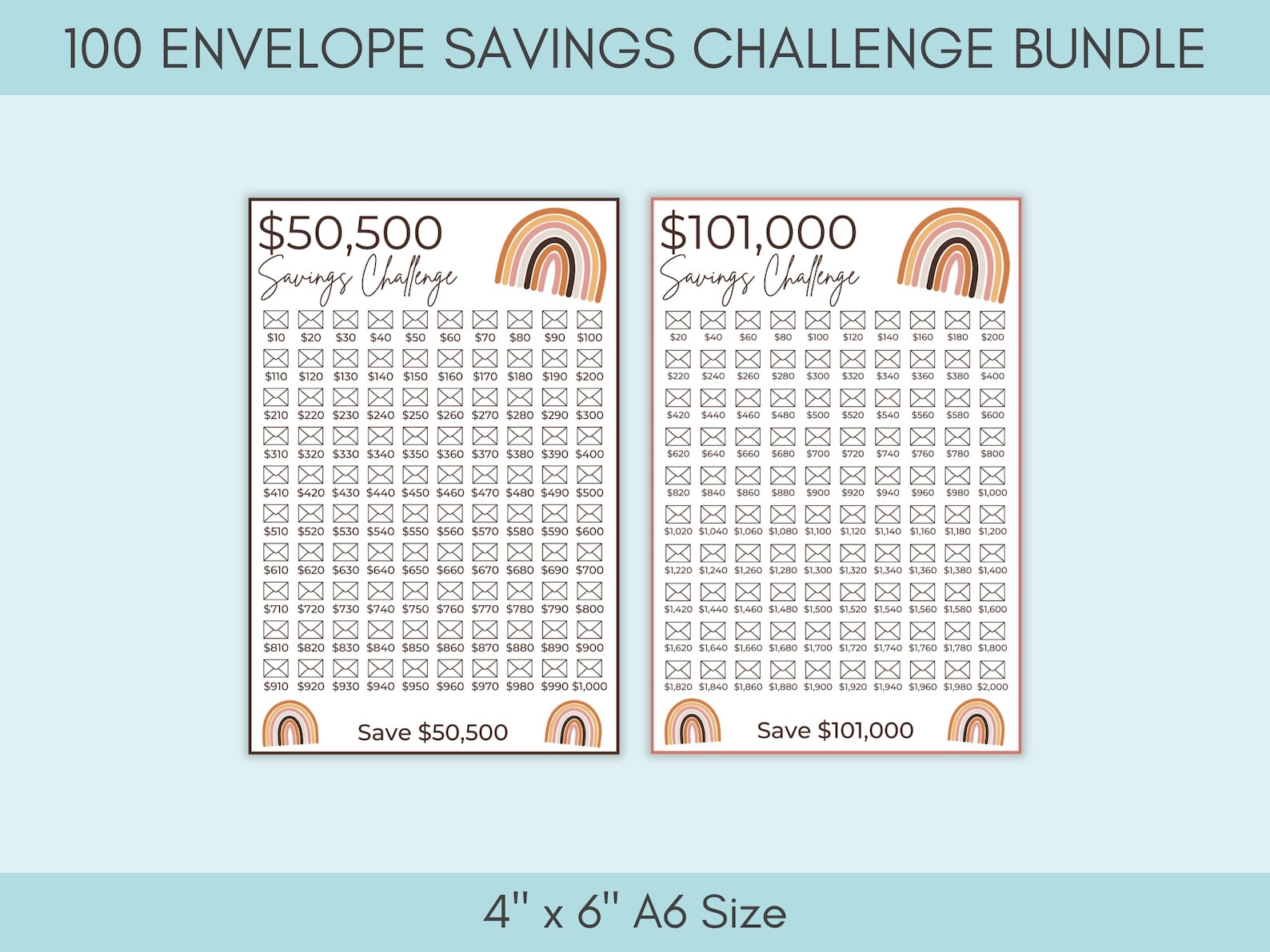 100 Envelope Savings Challenge Bundle, Money Saving Tracker Printable ...