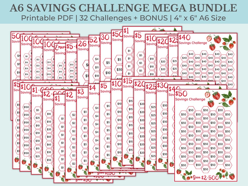 Savings Challenge Printable Savings Challenge Bundle A6 - Etsy