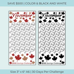 November Savings Challenge Bundle & Cash Envelopes A6 Mini - Etsy
