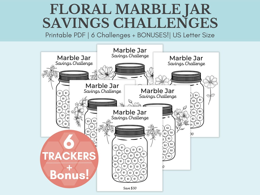 Floral Marble Jar Savings Challenge | Printable Tracker Bundle (PDF) - Etsy