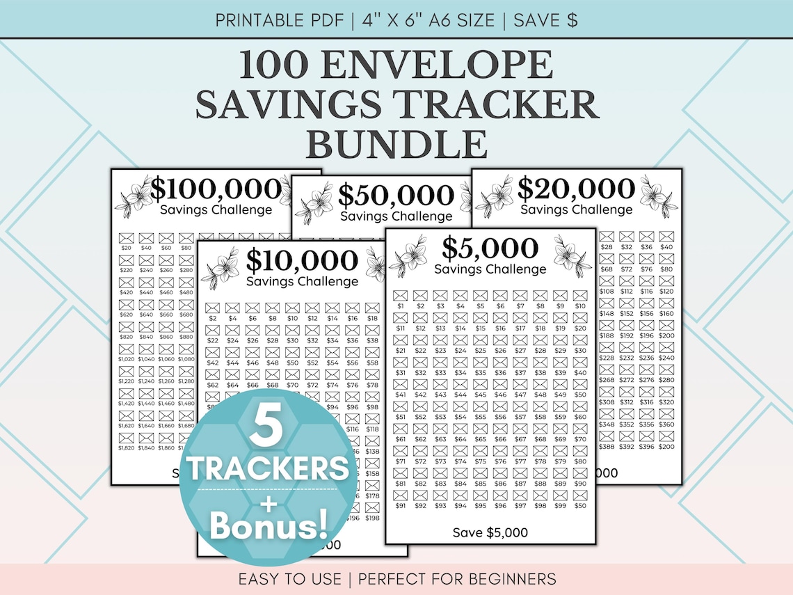 100 Envelope Savings Challenge Bundle | 50,000 Savings Challenge ...
