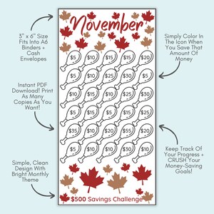 November Savings Challenge Bundle & Cash Envelopes A6 Mini Savings ...
