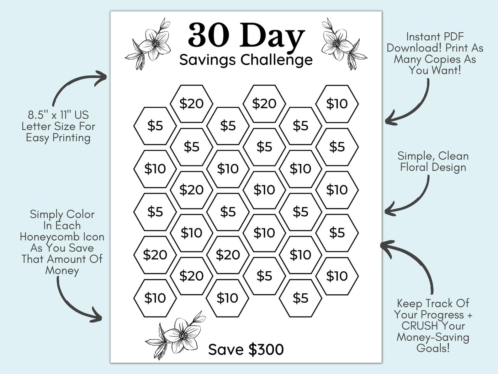 30 Day Savings Challenge Printable | Money Tracker, DIY Cash Envelope ...