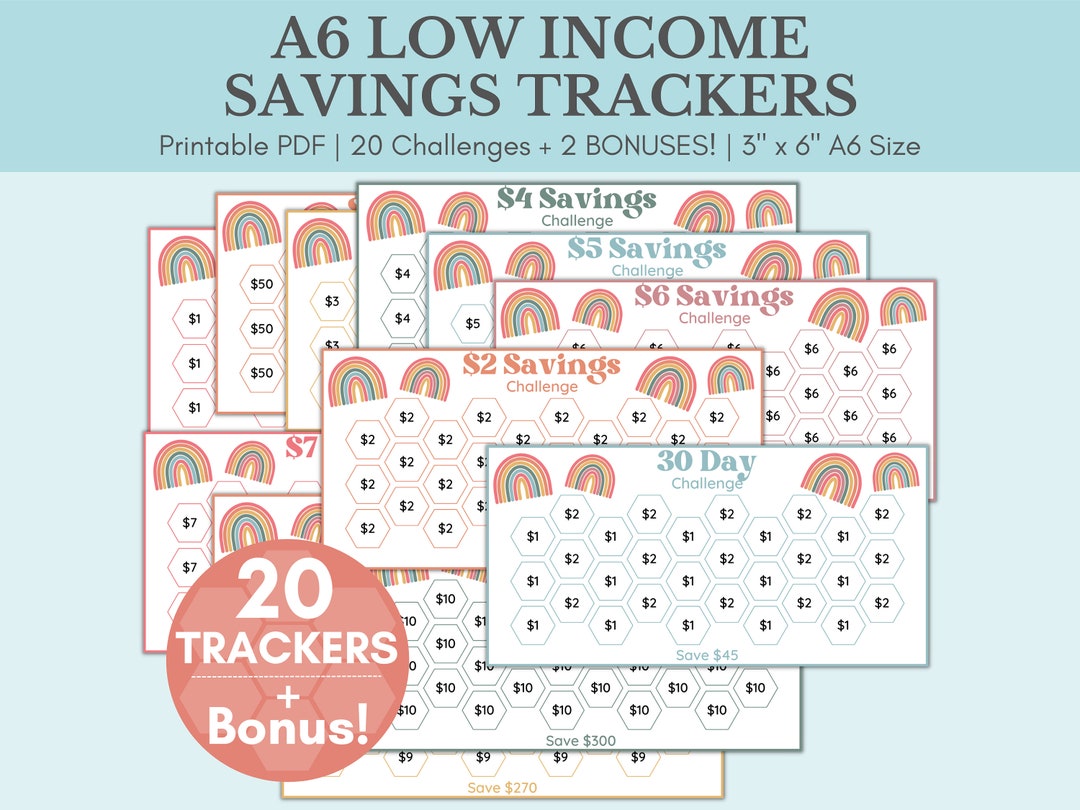 Low Income Savings Challenge Printable Money Saving Challenge Bundle A6 ...